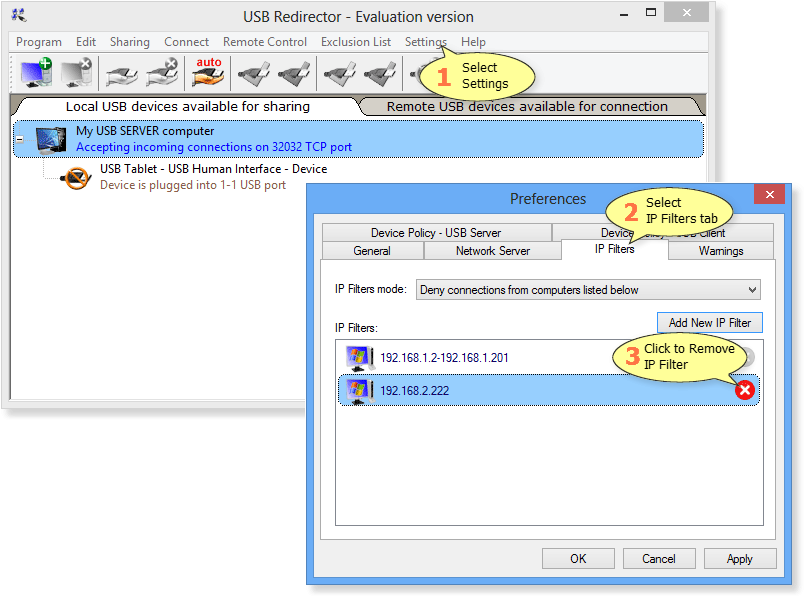 How To Remove Ip Filter — Usb Redirector User Manual